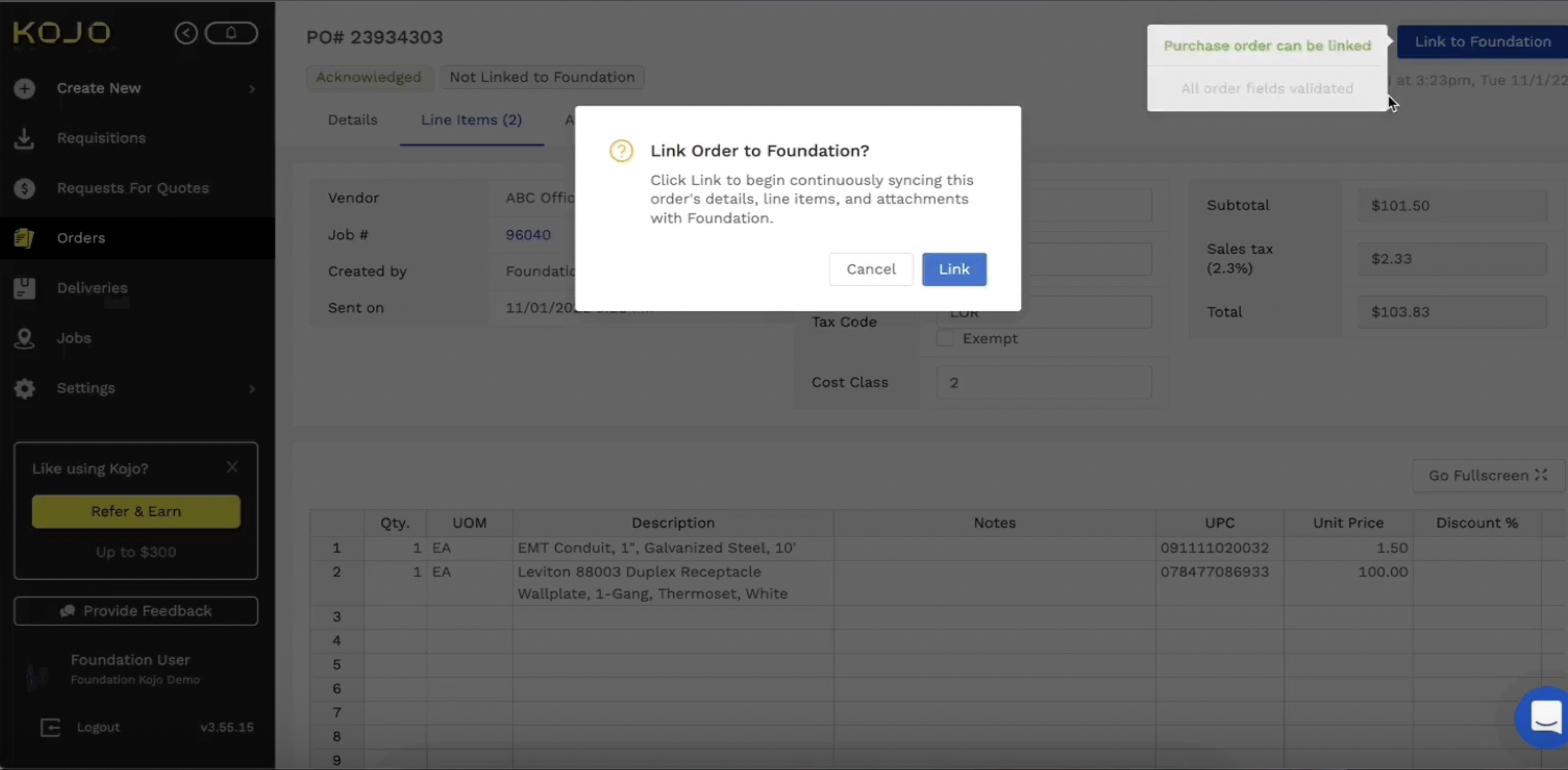 Kojo + FOUNDATION® Integration